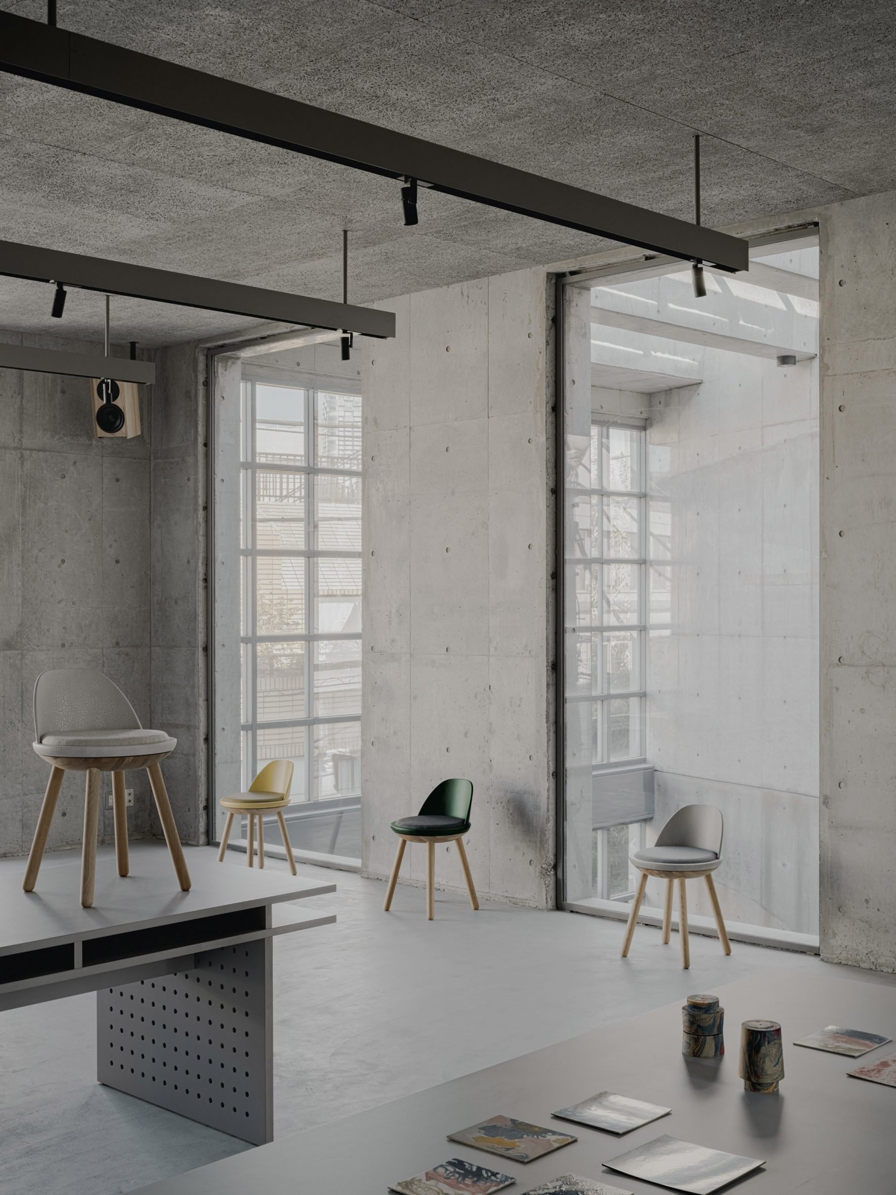 inside the boldly brutalist yet soft interior of karimoku research ...