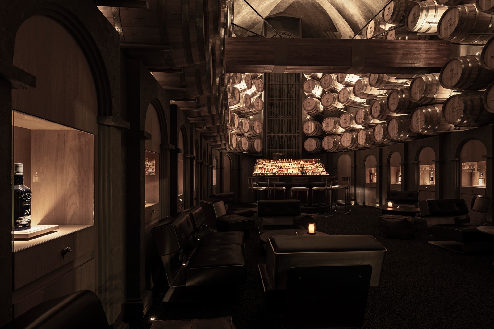 news: hundreds of stacked oak barrels making a statement at xmacallan ...