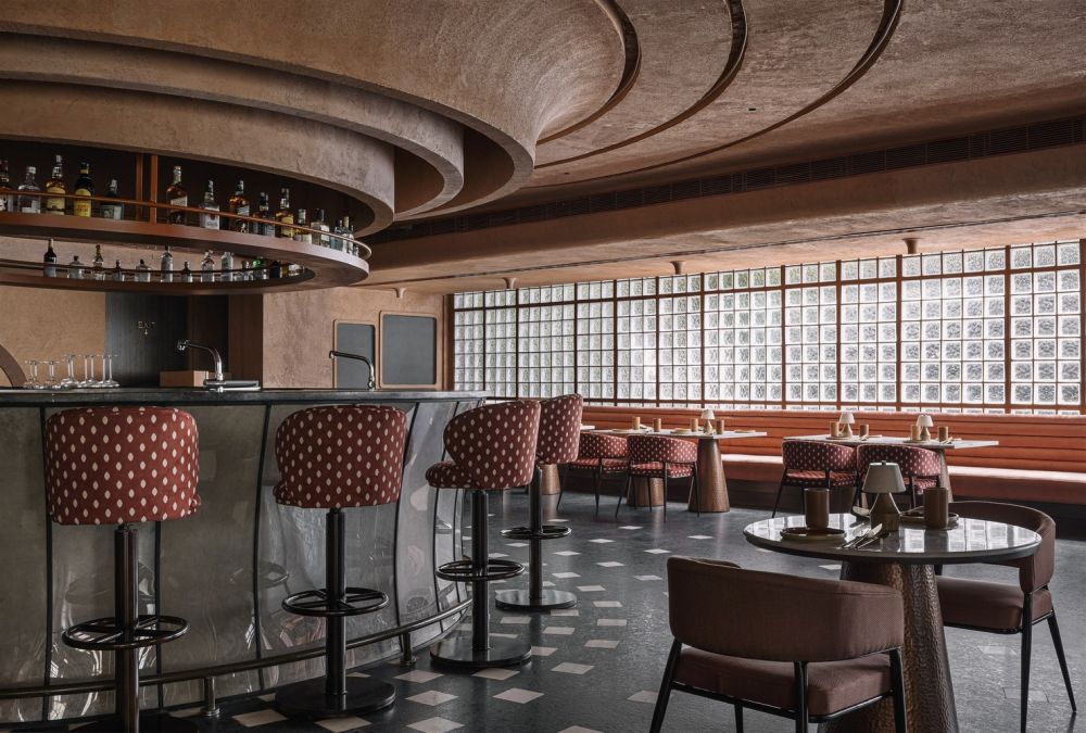news: curved ceilings and glass blocks create a retro-inspired ambience ...