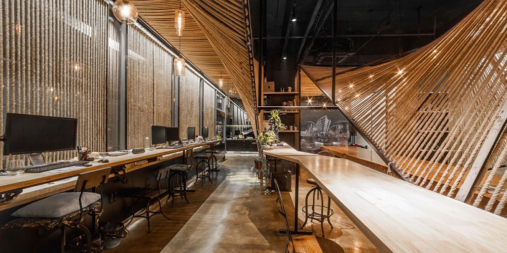 rope partition decorating a shanghai office | the design story