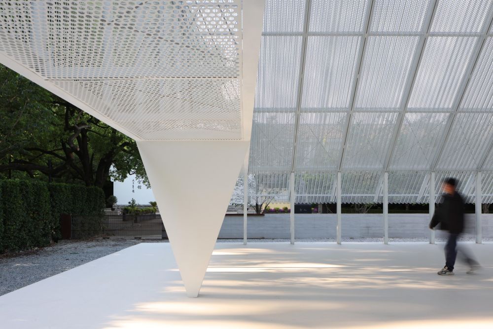 the breeze hall invites a moment of reflection through its feather ...