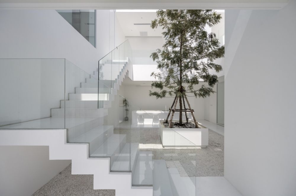 the contemporary canvas house paints a timeless harmony in white ...