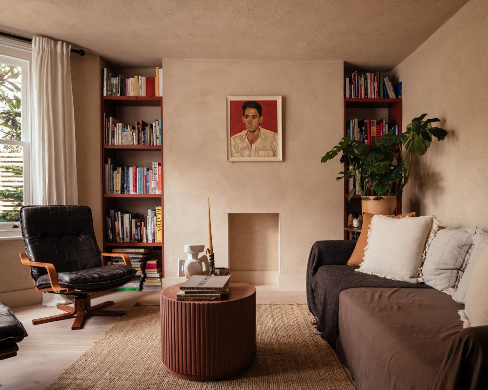 exposed brick walls and muted colors to accentuate serenity on walled ...