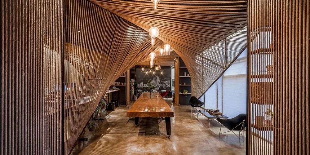 rope partition decorating a shanghai office | the design story